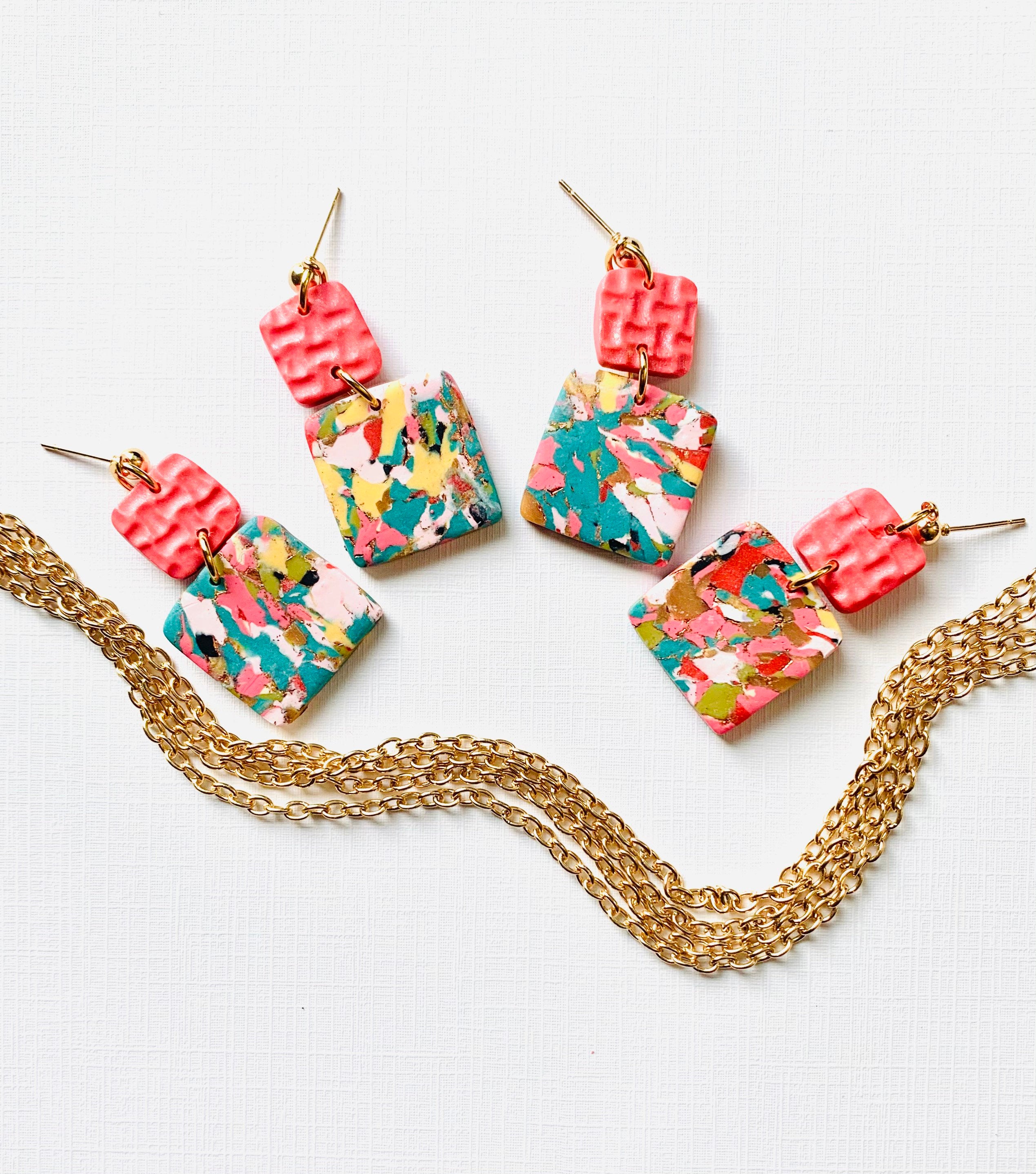 Spring Earrings | Polymer Clay Marble Earrings on Luulla